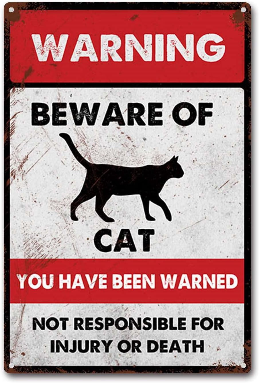 AEFER Tin Sign Beware of Cats Metal Tin Sign Wall Decor Man Cave Bar ...