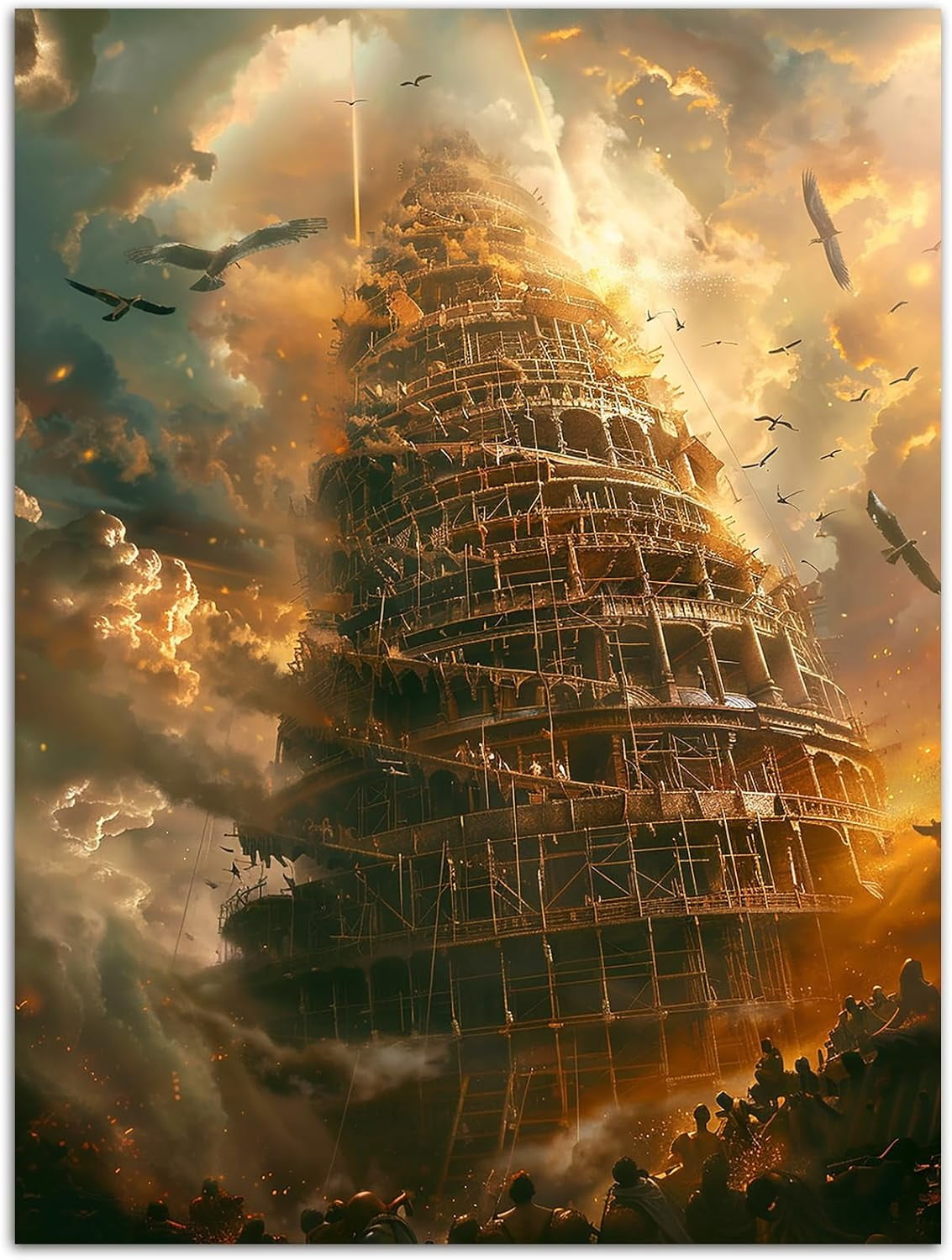 AEFER Tower of Babel Canvas - Biblical Wall Art, Ancient Architecture ...