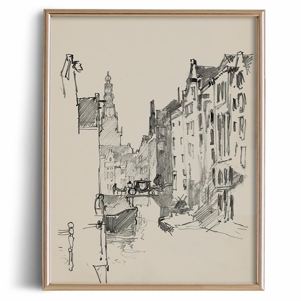 AEFER Town Building Drawing Rustic Gray Picture - Abstract City ...