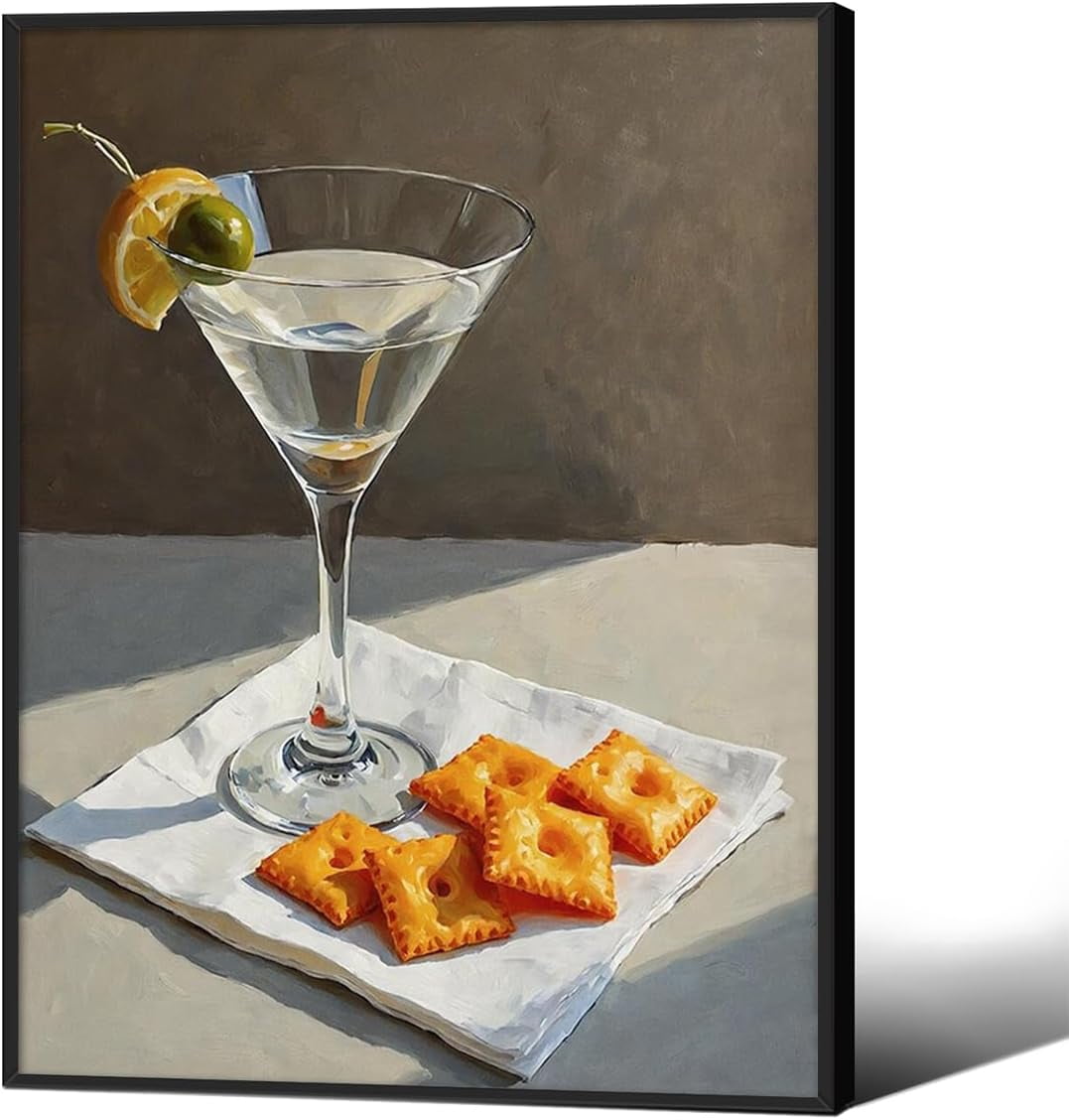 AEFER Trendy Martini and Cheese Crackers Canvas Wall Art Cute Bar Cart ...