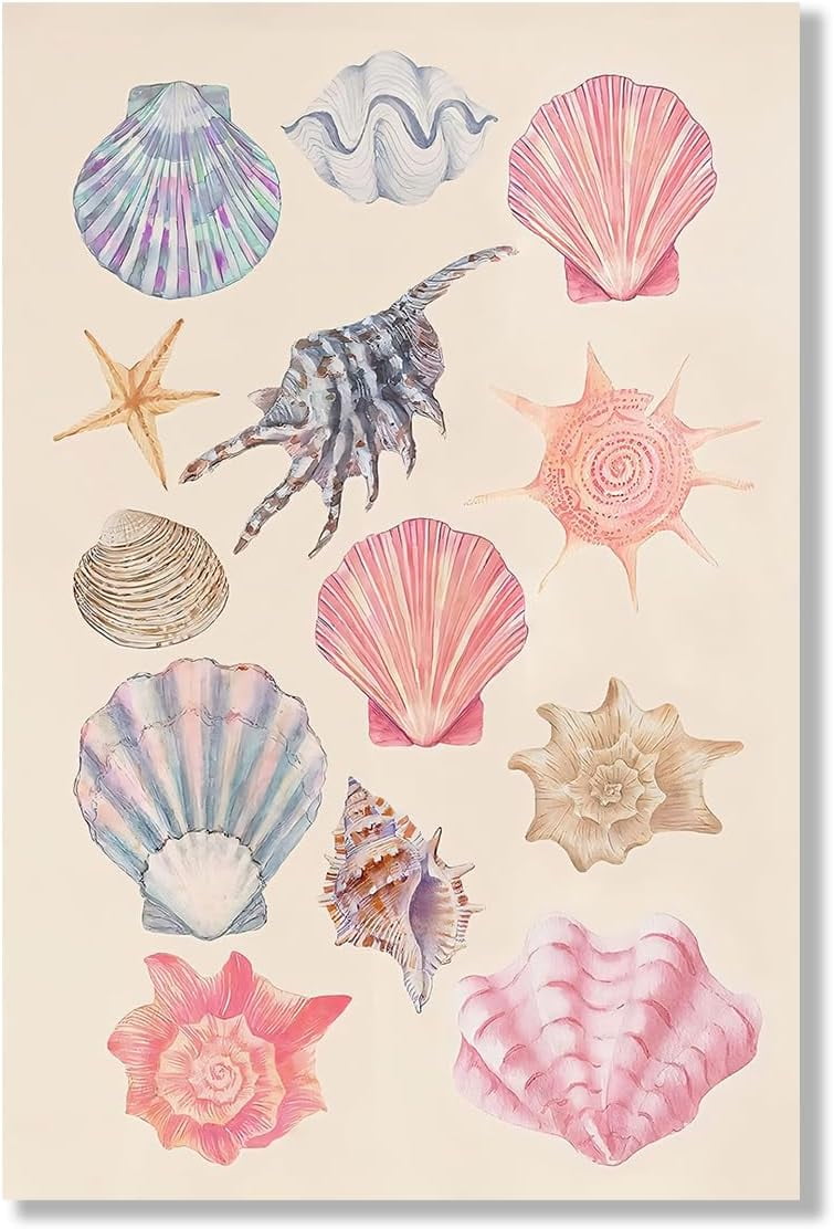 AEFER Trendy Shell Posters Pink Coastal Cowgirl Decor Vintage Beach ...