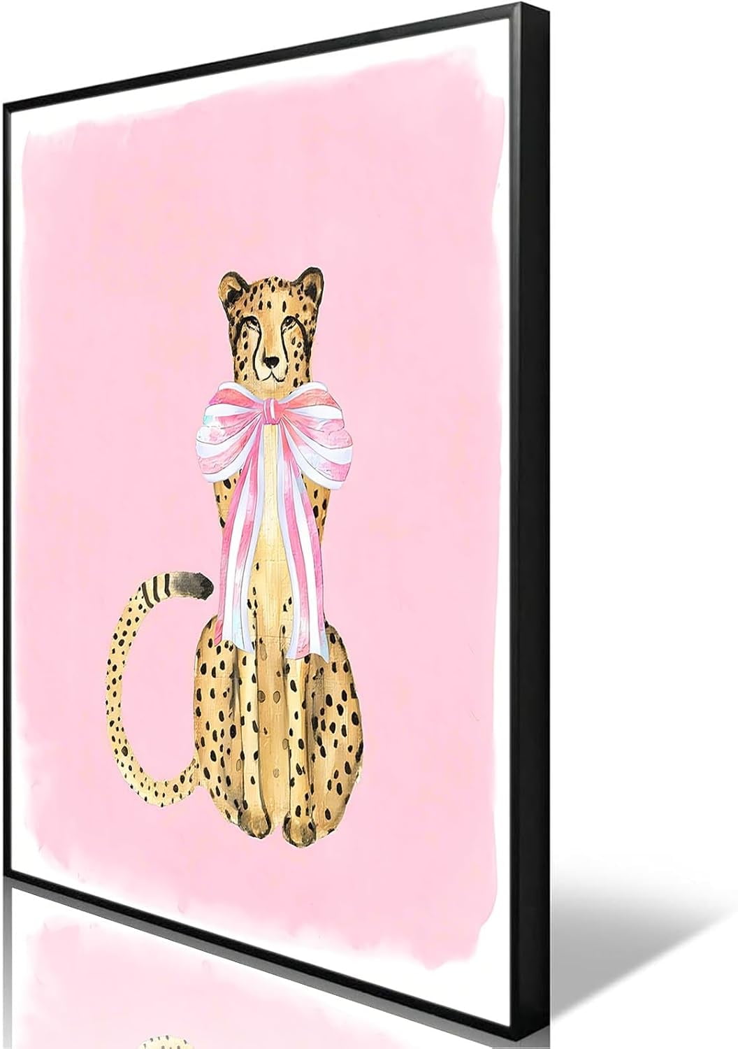 AEFER Trendy Wild Animal Canvas Wall Art Watercolor Cheetah Pink Bow ...