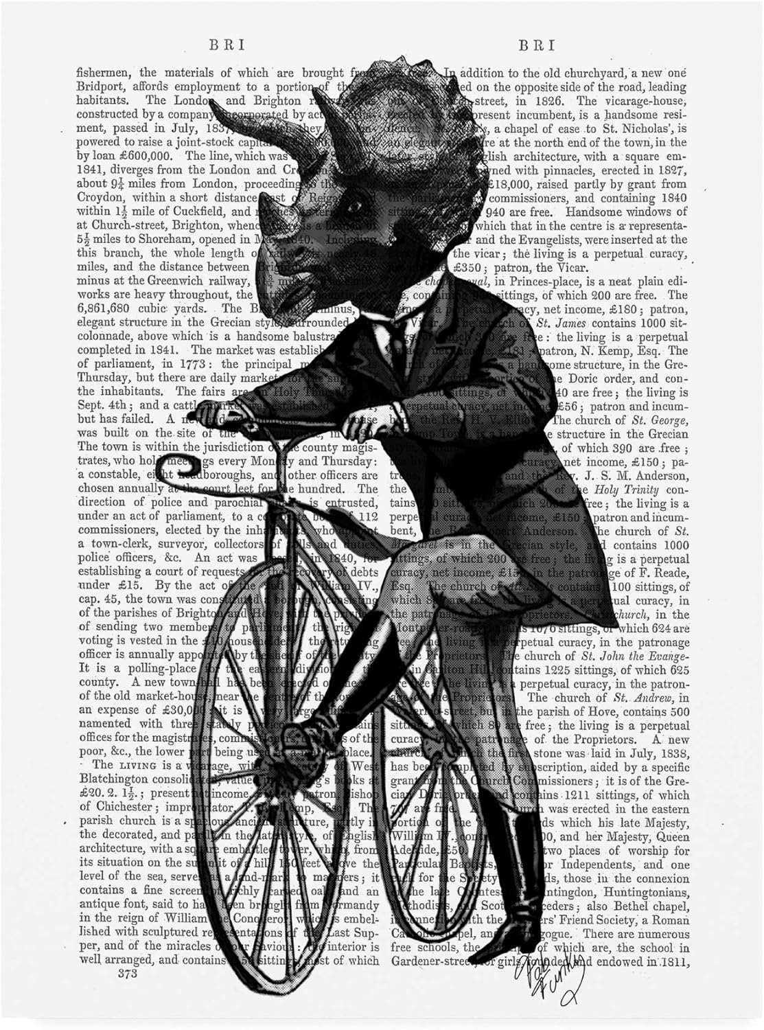 AEFER Triceratops Man on Bike, Dinosaur by Fab Funky Unframe: 24x16inch ...
