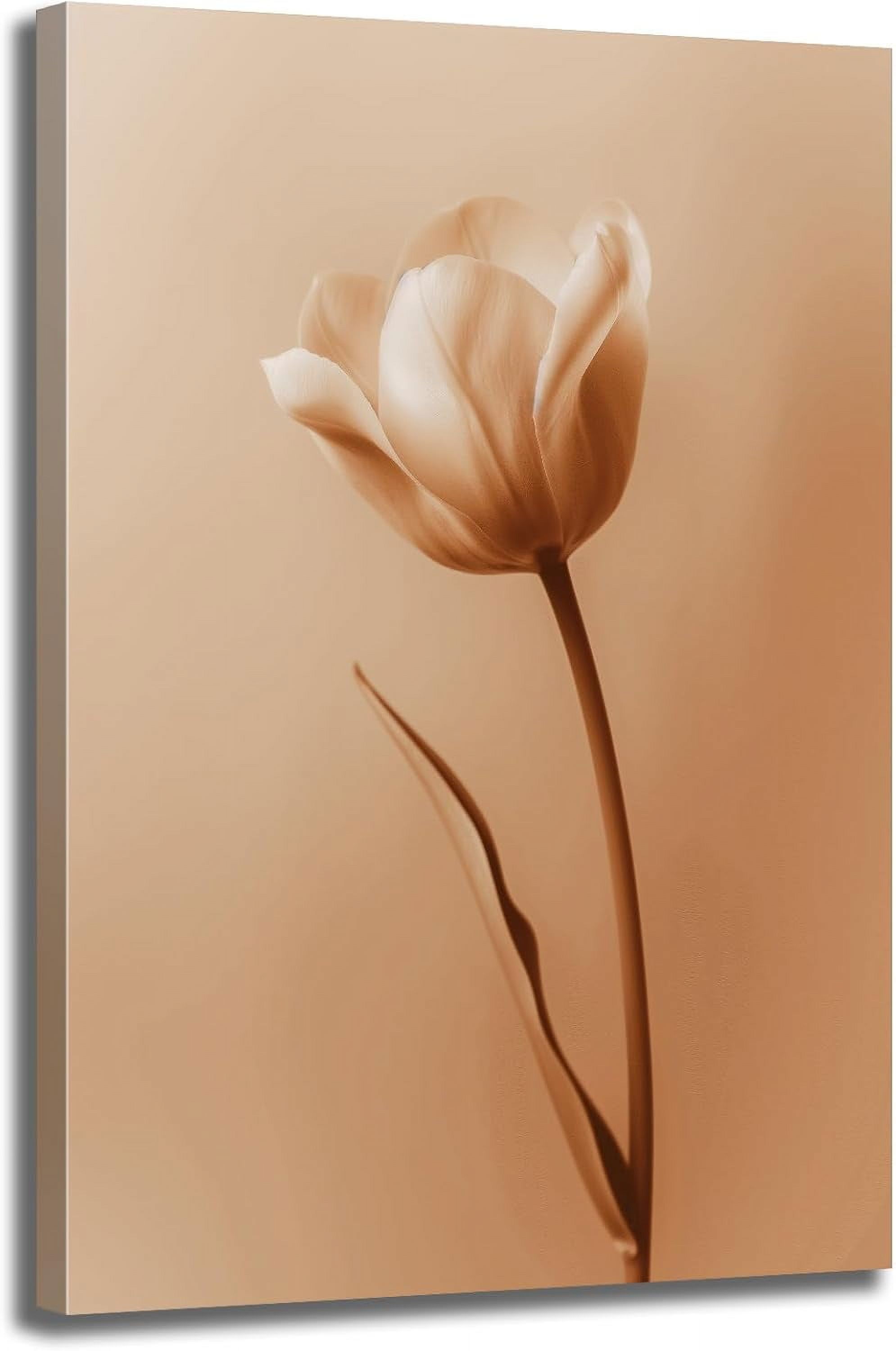 AEFER Tulip Flower Canvas Wall Art Warm Neutral Tulips Painting Print ...