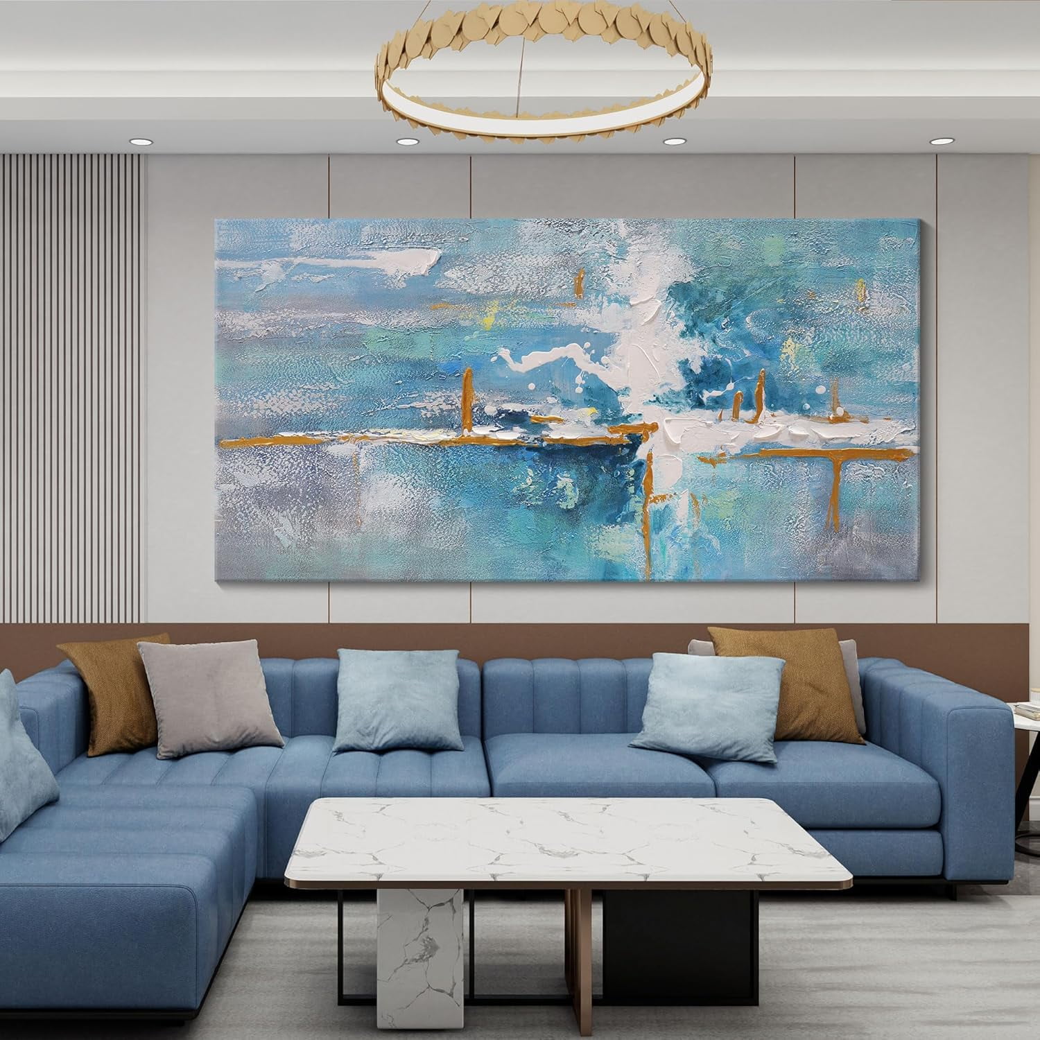 AEFER Turquoise Wall Decor (Partial Hand Painting) Teal Abstract Wall ...