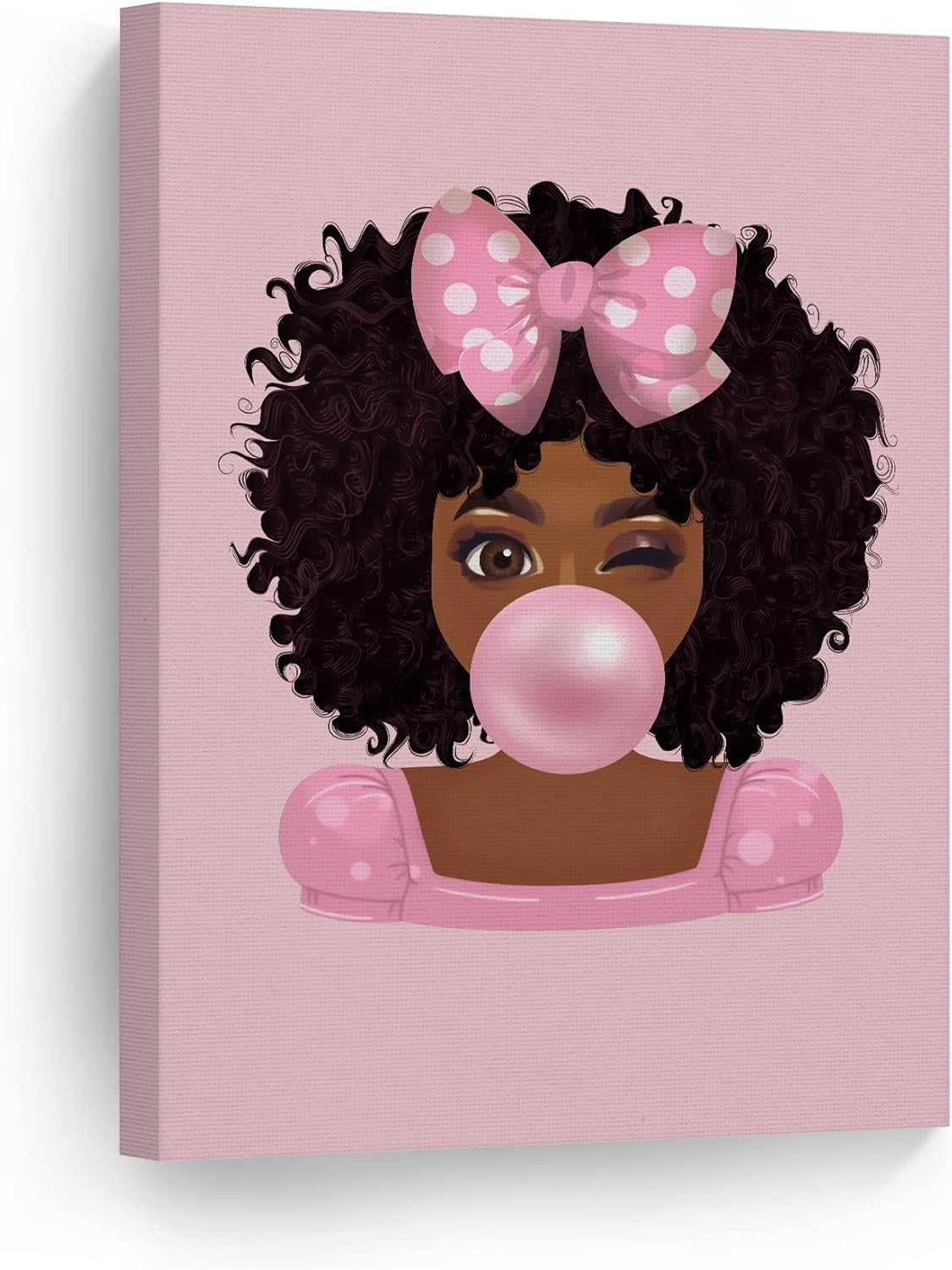 AEFER Twinkled Cute African Girl Pink Bubble Gum Canvas Wall Art Print ...