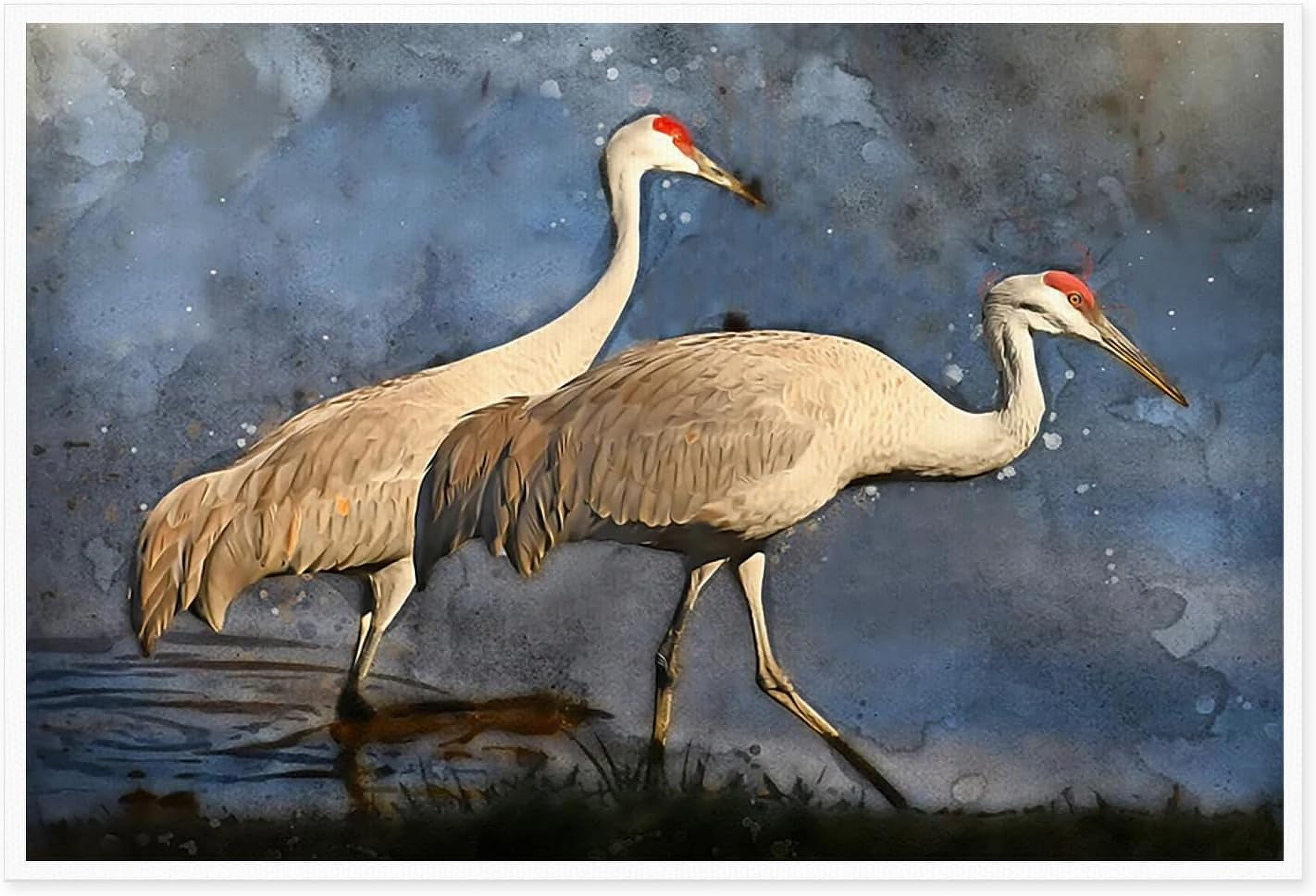 AEFER Two White Heron Canvas Painting Modern Abstract Wall Art Bird ...