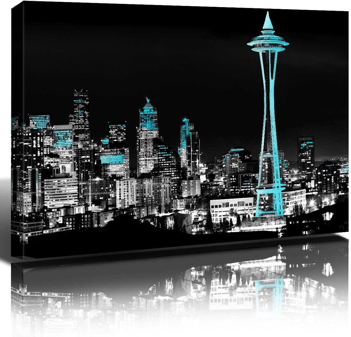 AEFER USA Skyline Wall Art Decor Seattle Night View Modern Landscape ...