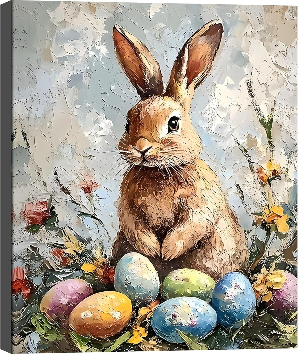 AEFER Unframed Brown Easter Bunny Canvas Wall Art – Easter Eggs ...