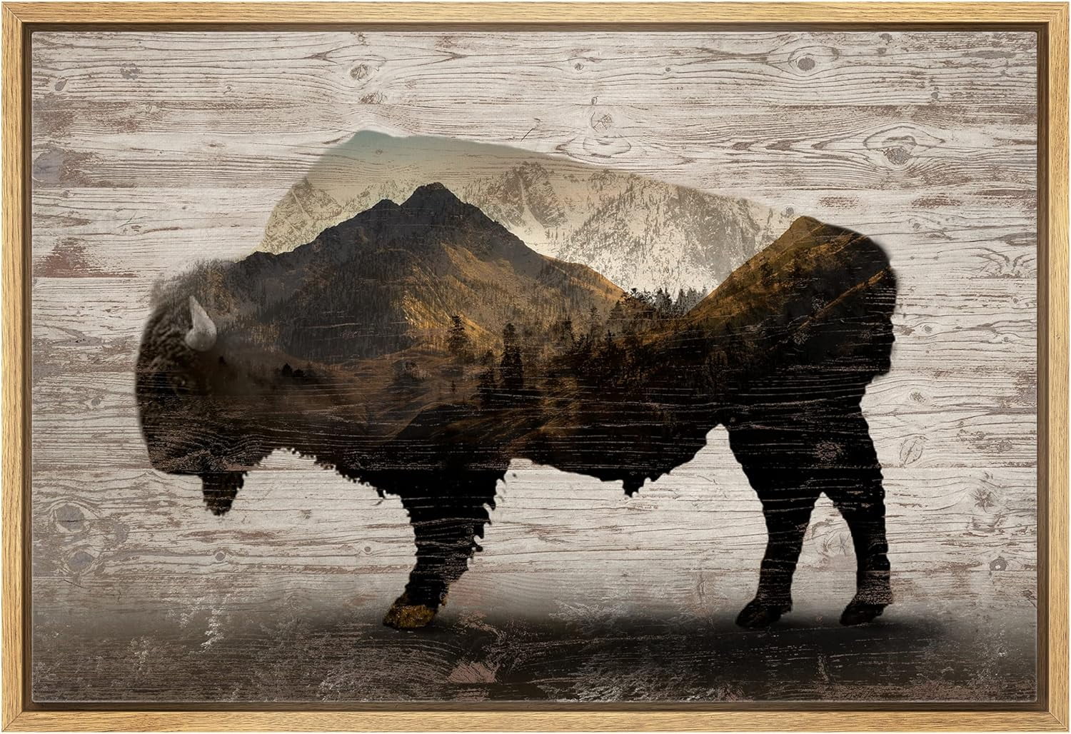 AEFER Unframed Canvas Print Wall Art Double Exposure Buffalo Mountain ...
