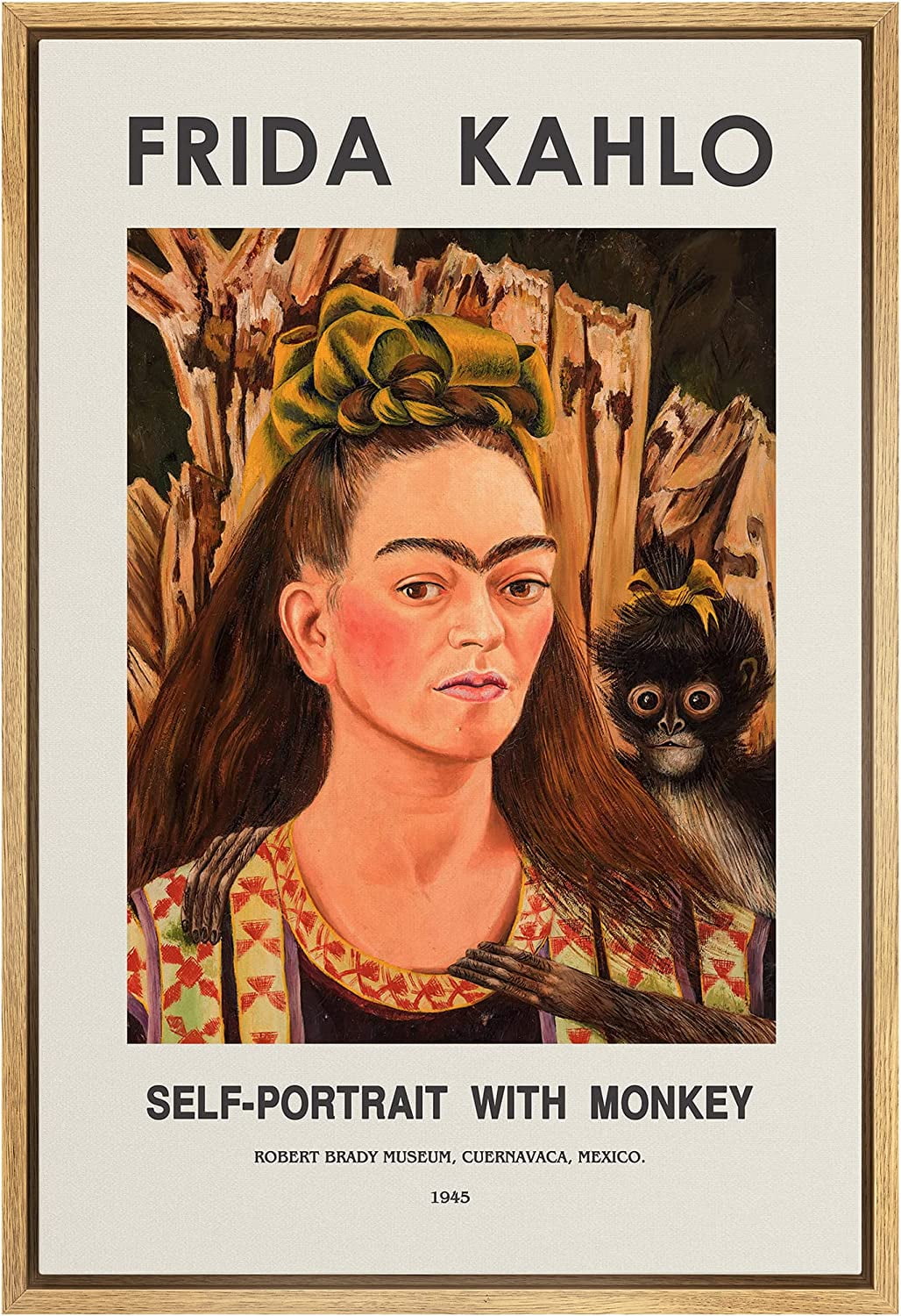 AEFER Unframed Canvas Print Wall Art Self-Portrait with Monkey by Frida ...