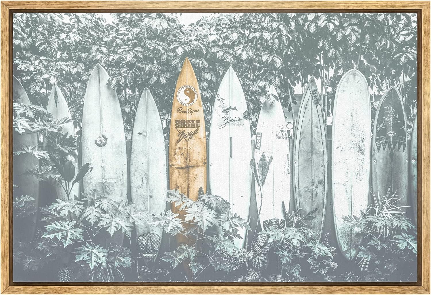 AEFER Unframed Canvas Print Wall Art Surfboards Stacked Against Palm ...