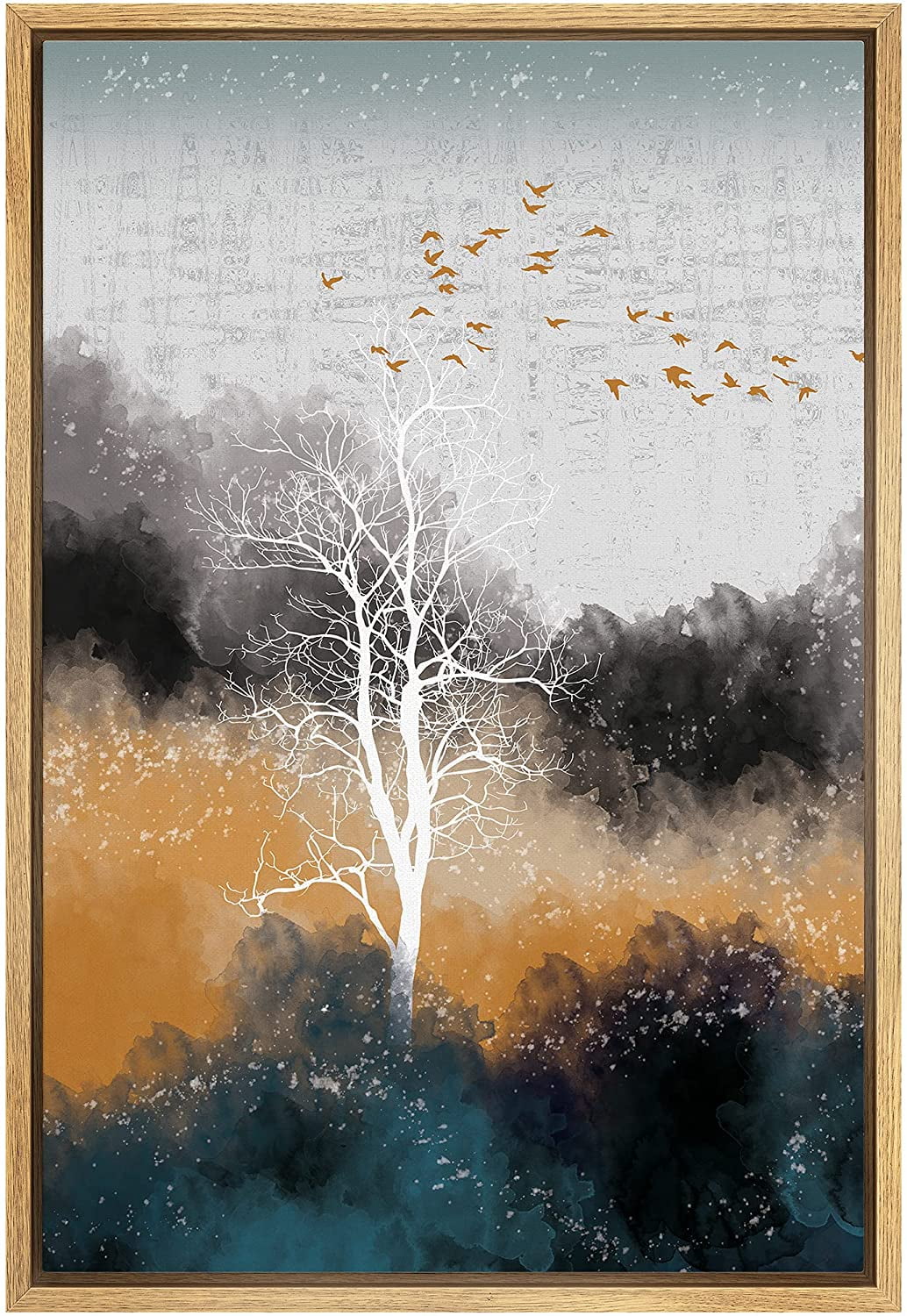 AEFER Unframed Canvas Print Wall Art White Tree Silhouette in Clouds ...