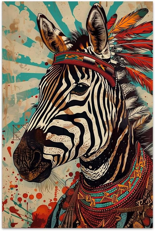 AEFER Unframed Canvas Prints Wall Art, Ethnic Tribal Zebra Modern Wall ...