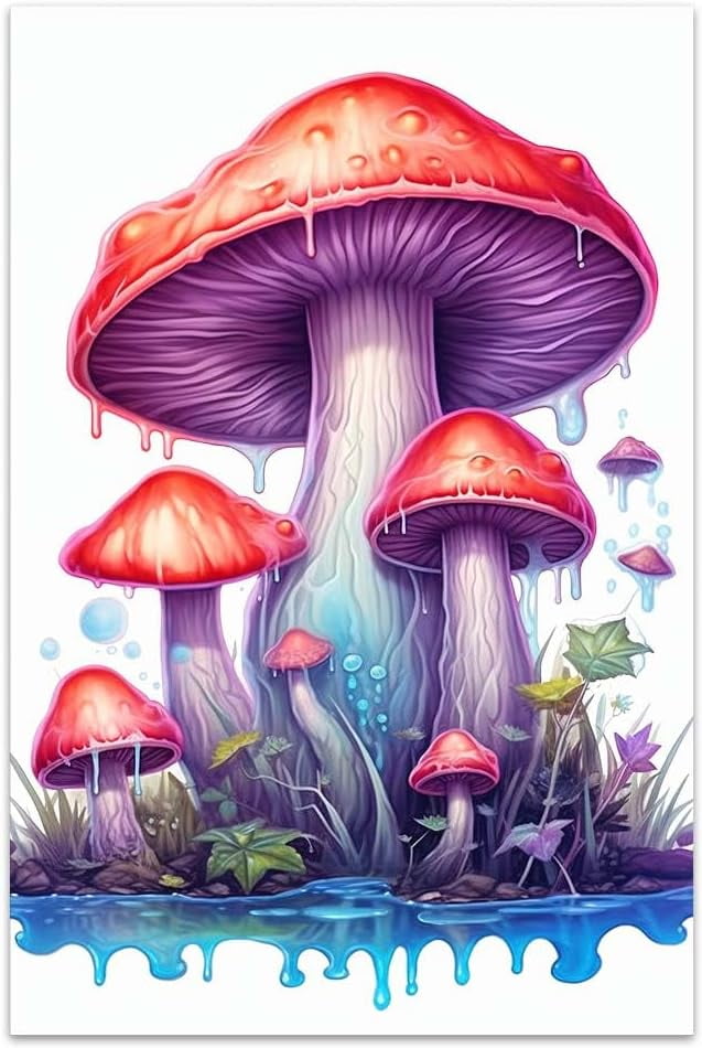 AEFER Unframed Canvas Prints Wall Art, Red Mushroom Wall Decor Print ...