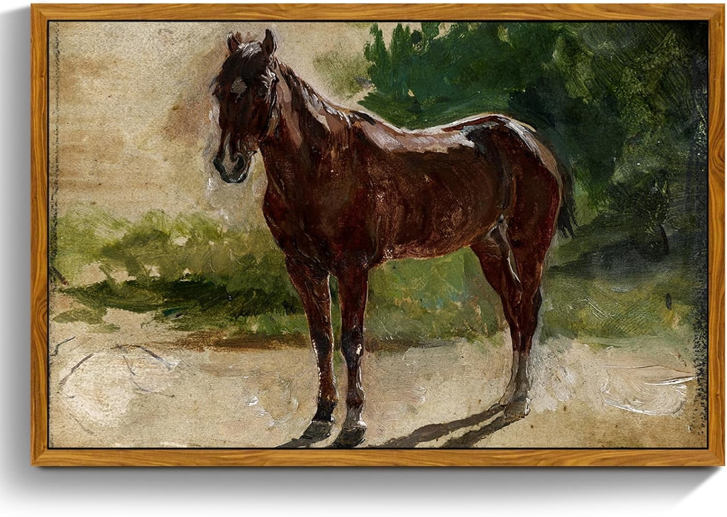 AEFER Unframed Canvas Wall Art, Brown Horse Vintage Decor Painting ...