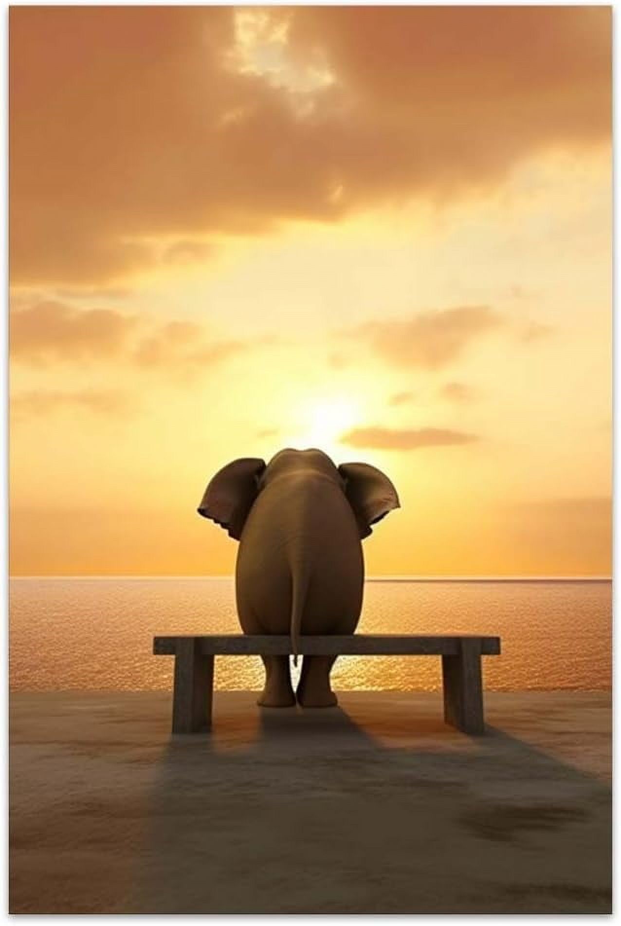 AEFER Unframed Canvas Wall Art, Elephant Sit On A Summer Beach Wall ...
