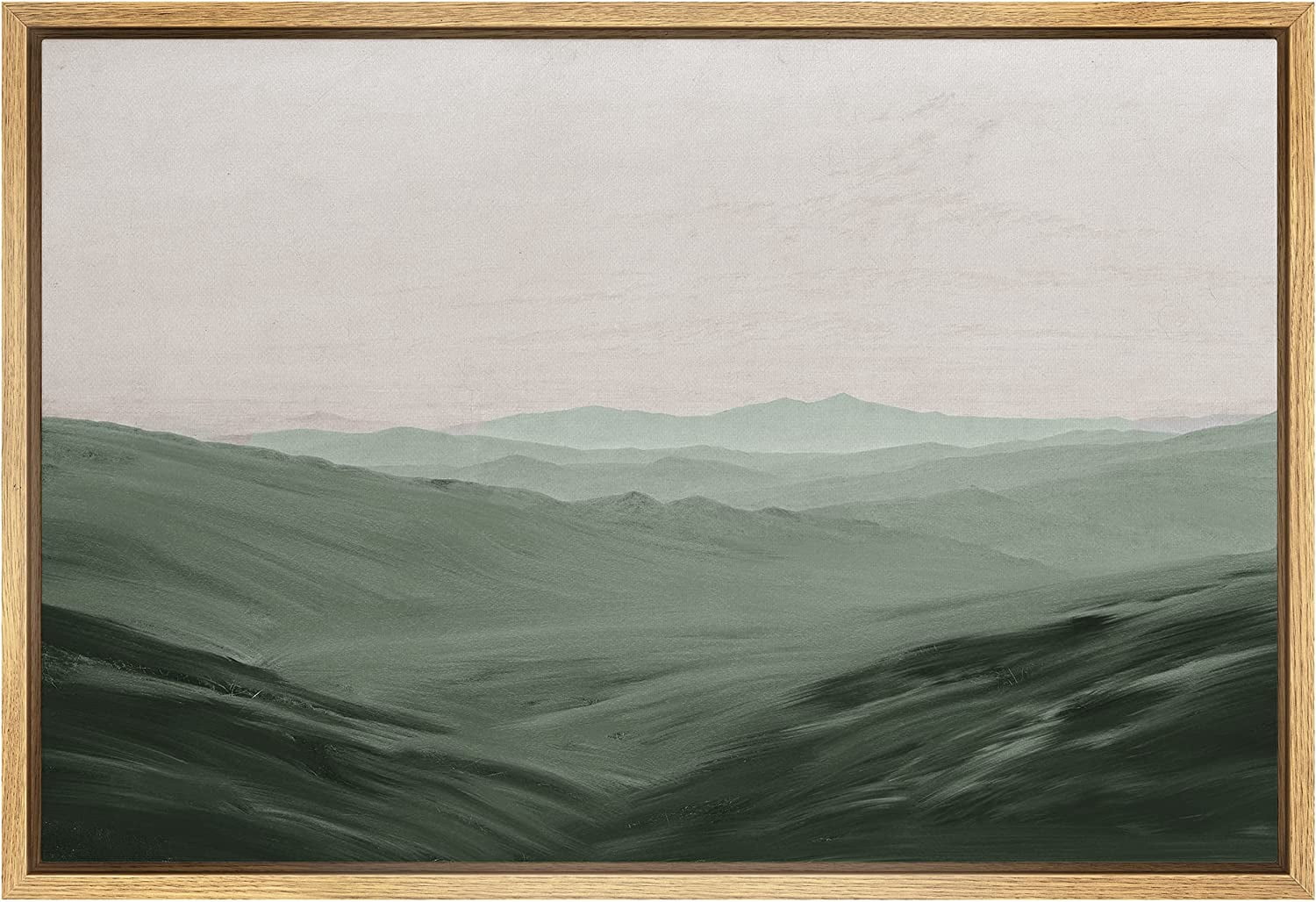 AEFER Unframed Canvas Wall Art Monochromatic Green Mountains and ...