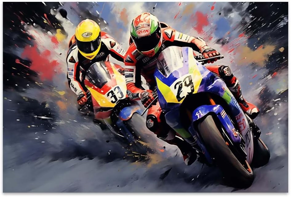 AEFER Unframed Canvas Wall Art, Motorcycle Racing Wall Decor Print ...