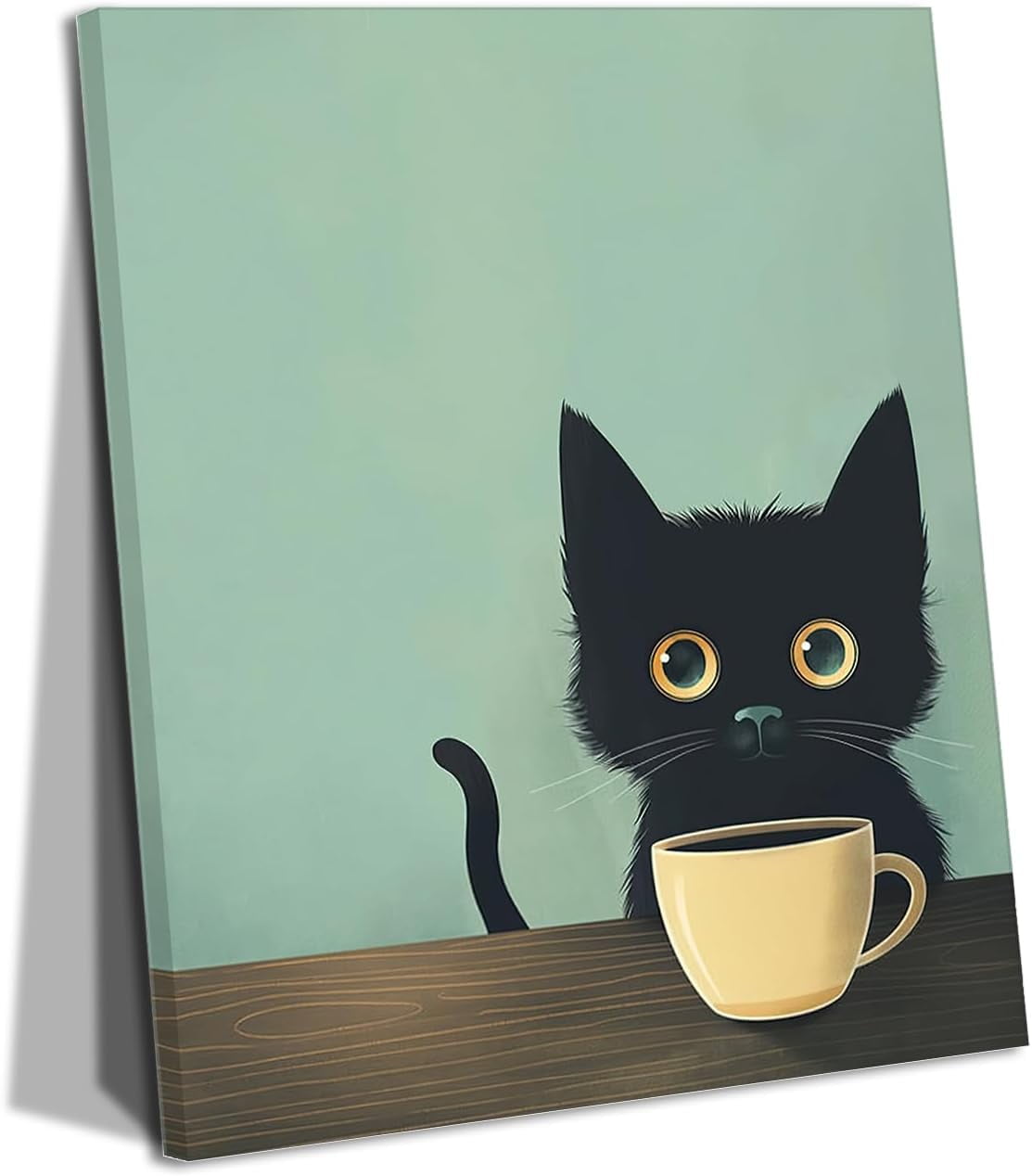 AEFER Unframed Fun Black Cat Wall Art Abstract Black Cat Drinking ...