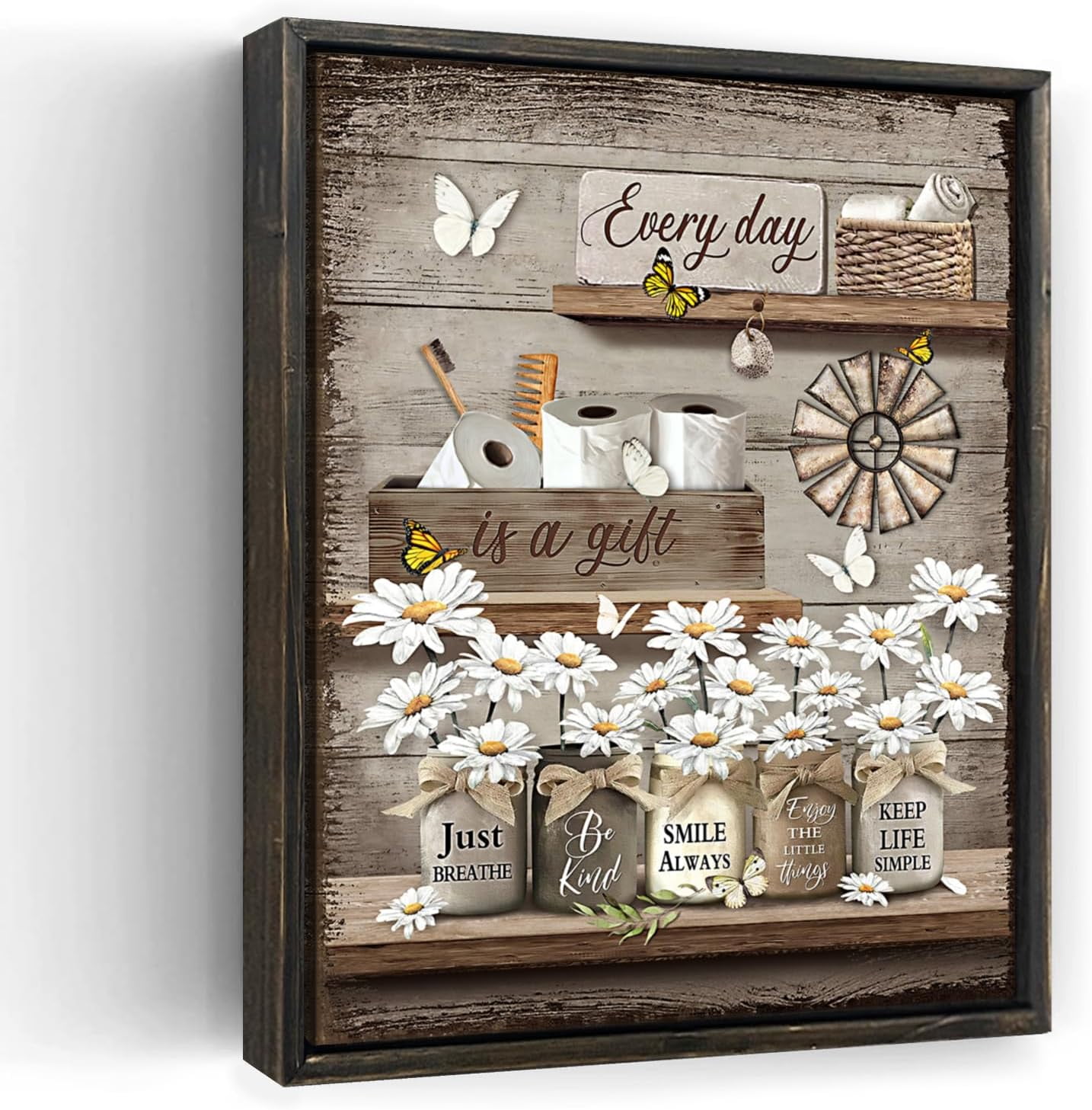 AEFER Unframed Rustic Daisy Wall Art Vintage Bathroom Canvas Print ...
