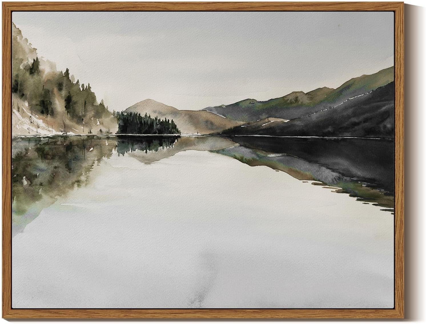 AEFER Unframed Wall Art for Living Room Mountain Reflection Decor Vintage Wall Art Mountain ...