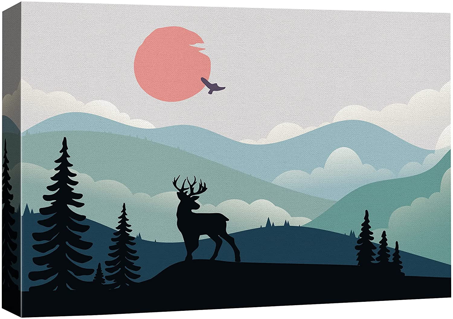 AEFER Unframed Wall Art Print Elk Above Blue Mountain Landscape Animals Wildlife Illustrations ...