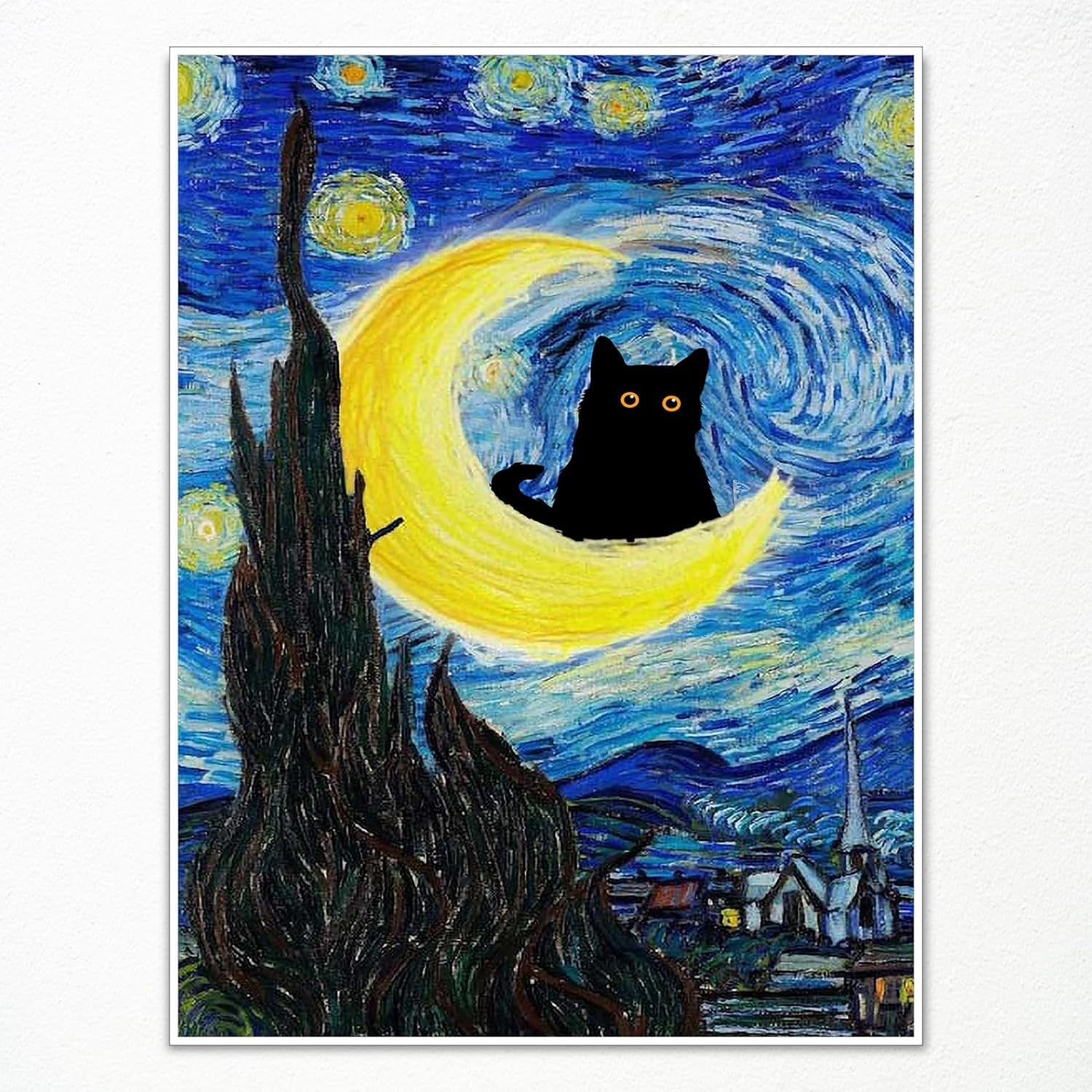 AEFER Van Gogh The Starry Night Cat Canvas Wall Art Famous Oil ...
