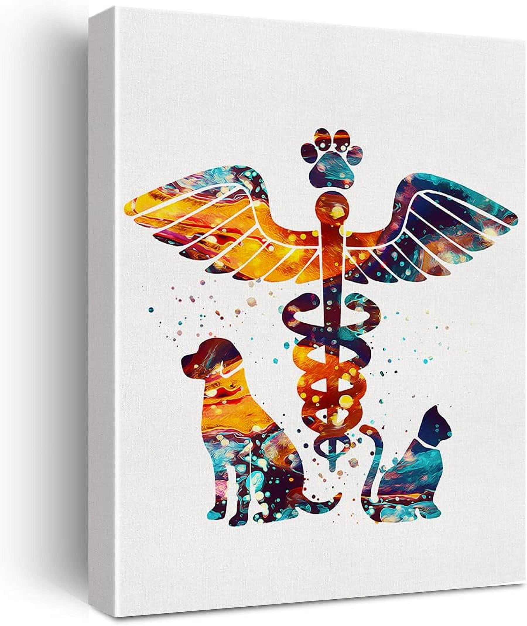 AEFER Veterinary Caduceus Watercolor Poster Canvas Wall Art for HomeVet ...