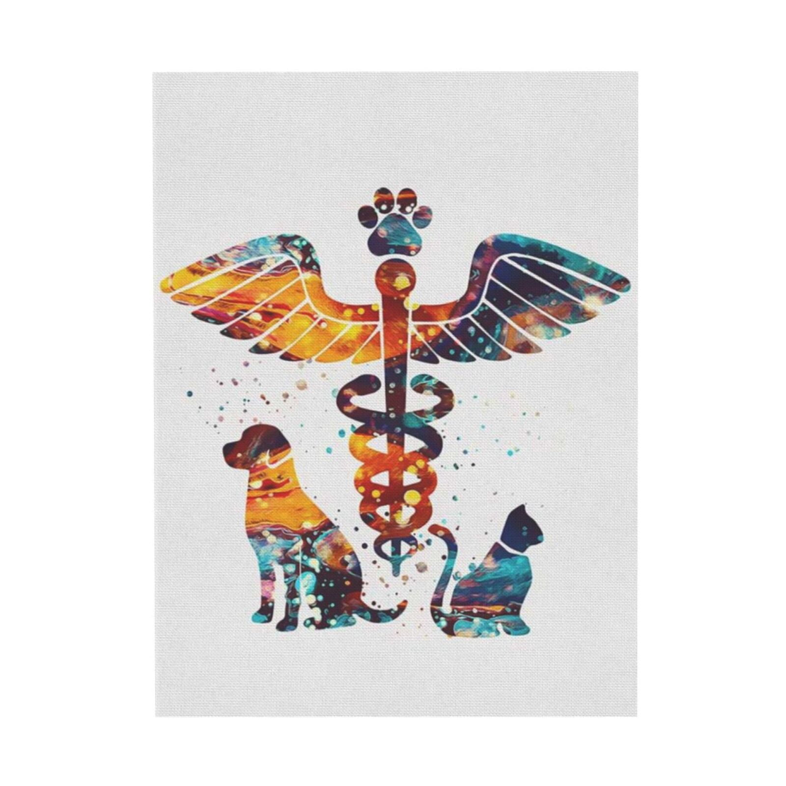 AEFER Veterinary Caduceus Watercolor Poster Canvas Wall Art for HomeVet ...