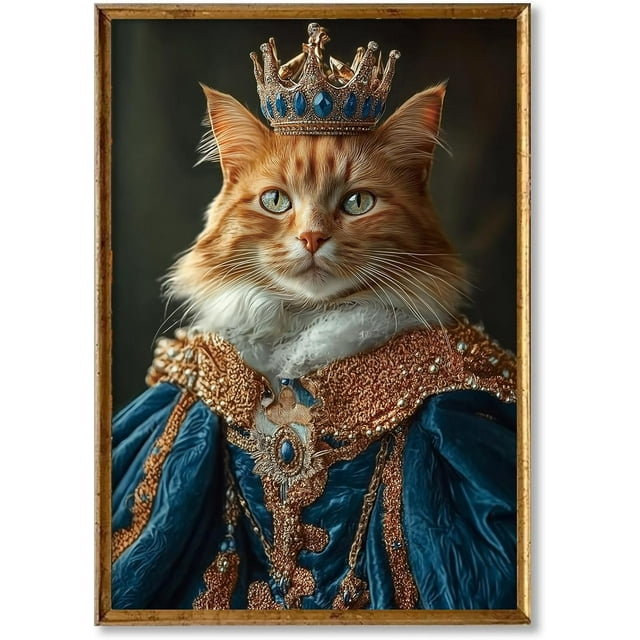 AEFER Vintage Animal Portrait Wall Art Cute Cat with Crown Pictures ...