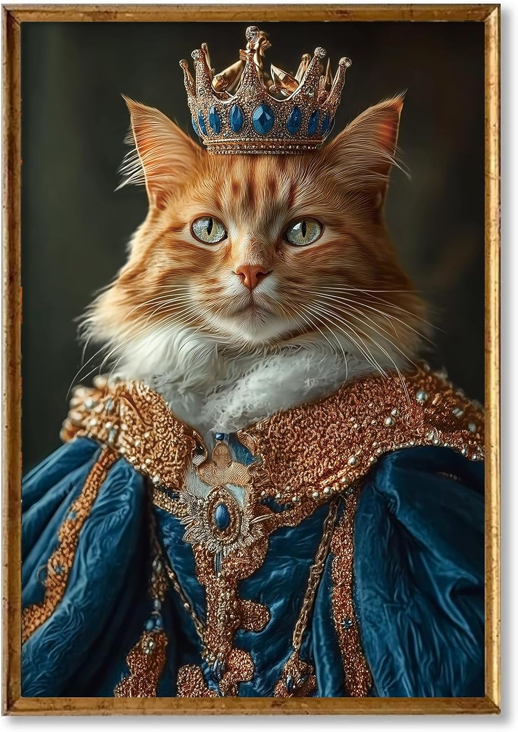 AEFER Vintage Animal Portrait Wall Art Cute Cat with Crown Pictures ...