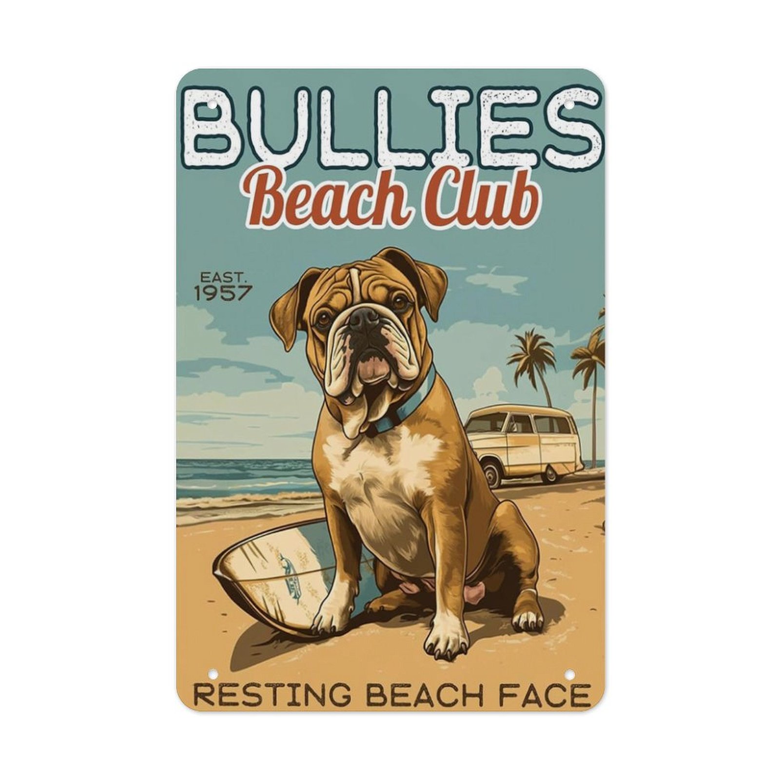 AEFER Vintage Beach Metal Sign Bullies Beach Club Resting Beach Face ...