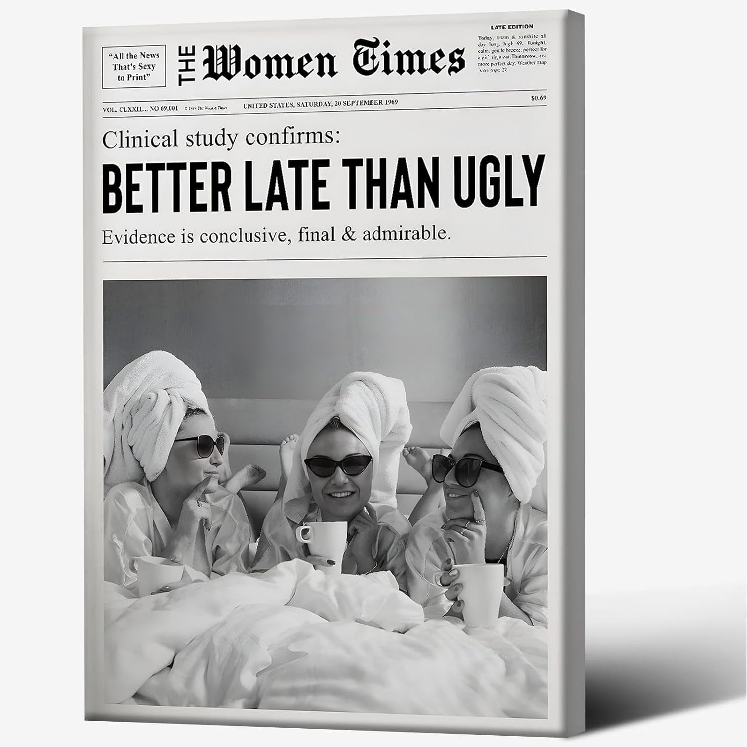 AEFER Vintage Black And White Newspaper Poster Better Late Than Ugly ...