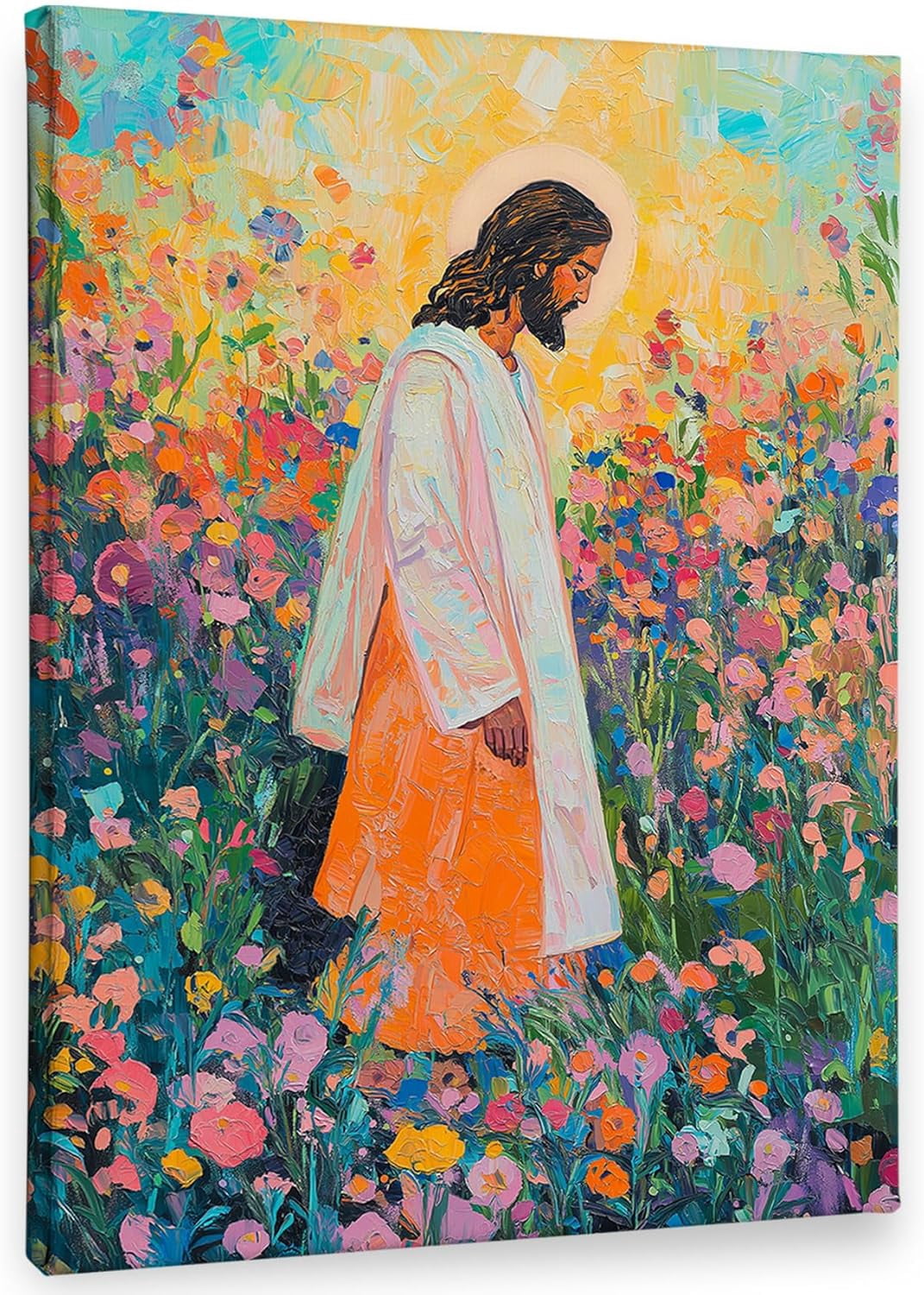 AEFER Vintage Christian Jesus Wildflower Wall Art Decor Canvas, Spring ...