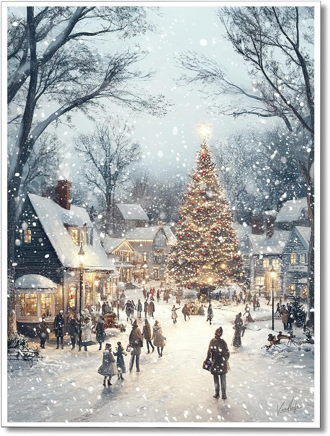 AEFER Vintage Christmas Canvas Wall Art 18th Century Winter Wonderland ...