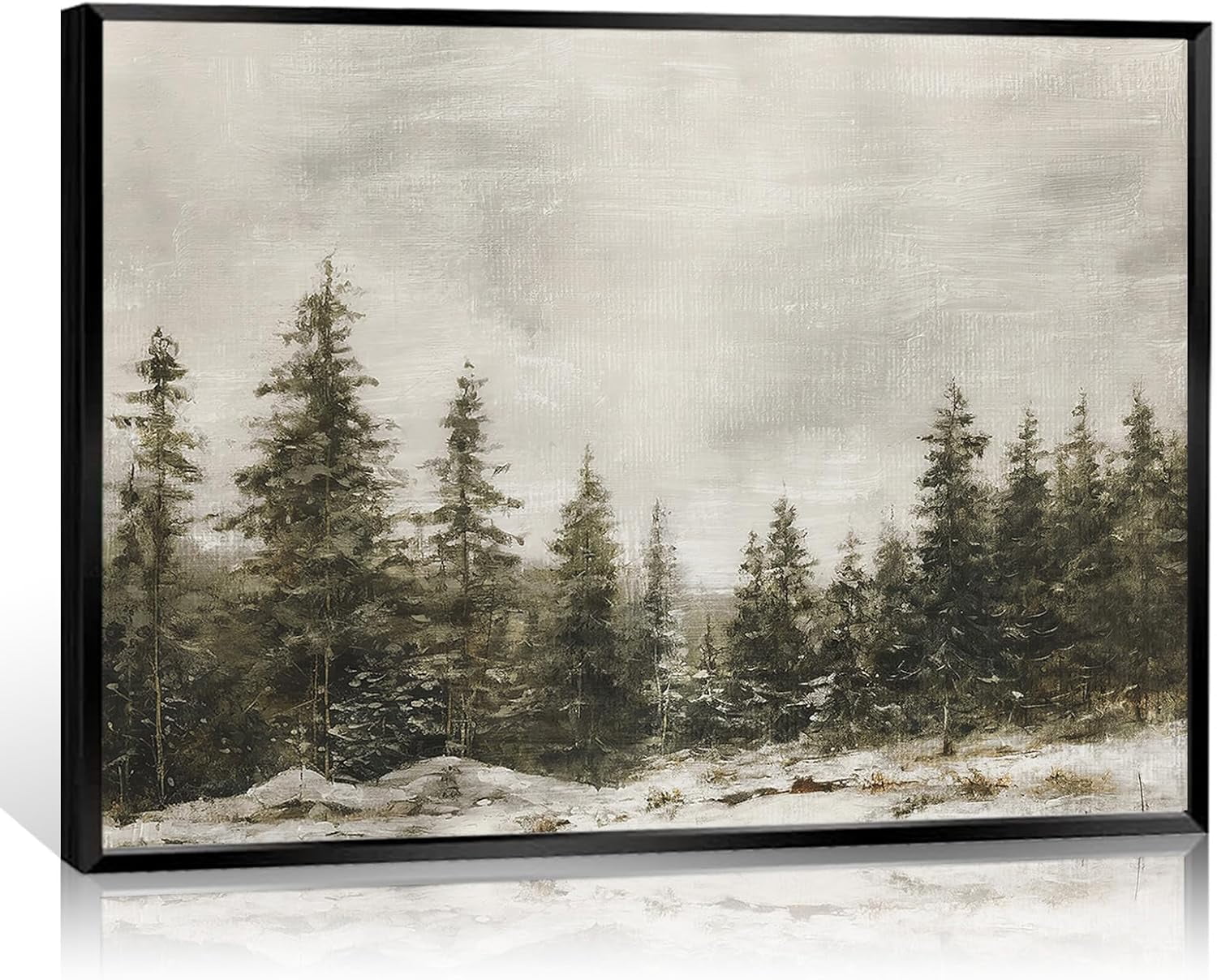 AEFER Vintage Christmas Canvas Wall Art Landscape Painting Winter Scene ...