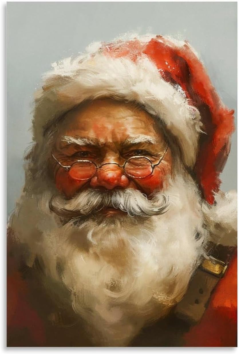 AEFER Vintage Christmas Canvas Wall Art, Santa Claus Playing Guitar ...