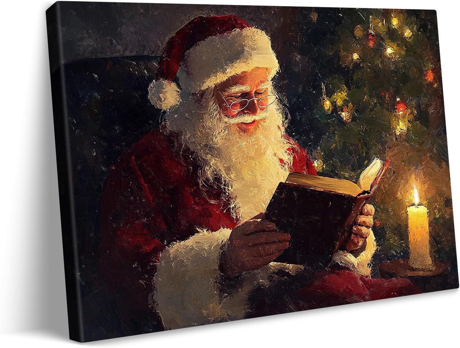 AEFER Vintage Christmas Canvas Wall Art Santa Claus Reading by ...