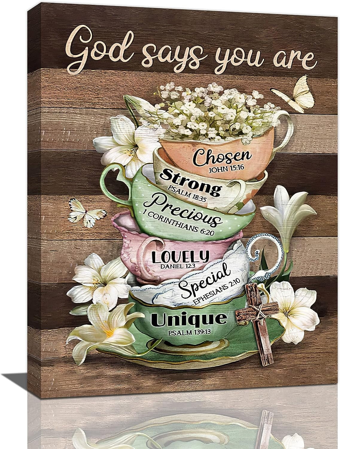 AEFER Vintage Coffee Tea Cup Flower Kitchen Decor Wall Art God Says You ...