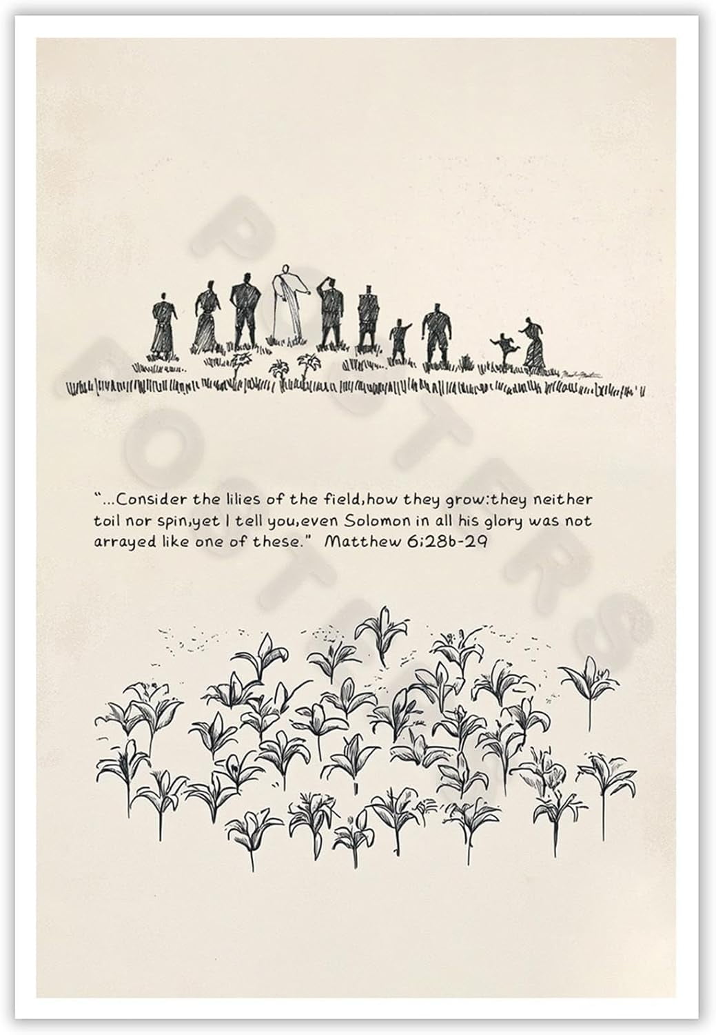 AEFER Vintage Consider The Lilies MatThew 6:28 BibleSket Jesus Art ...