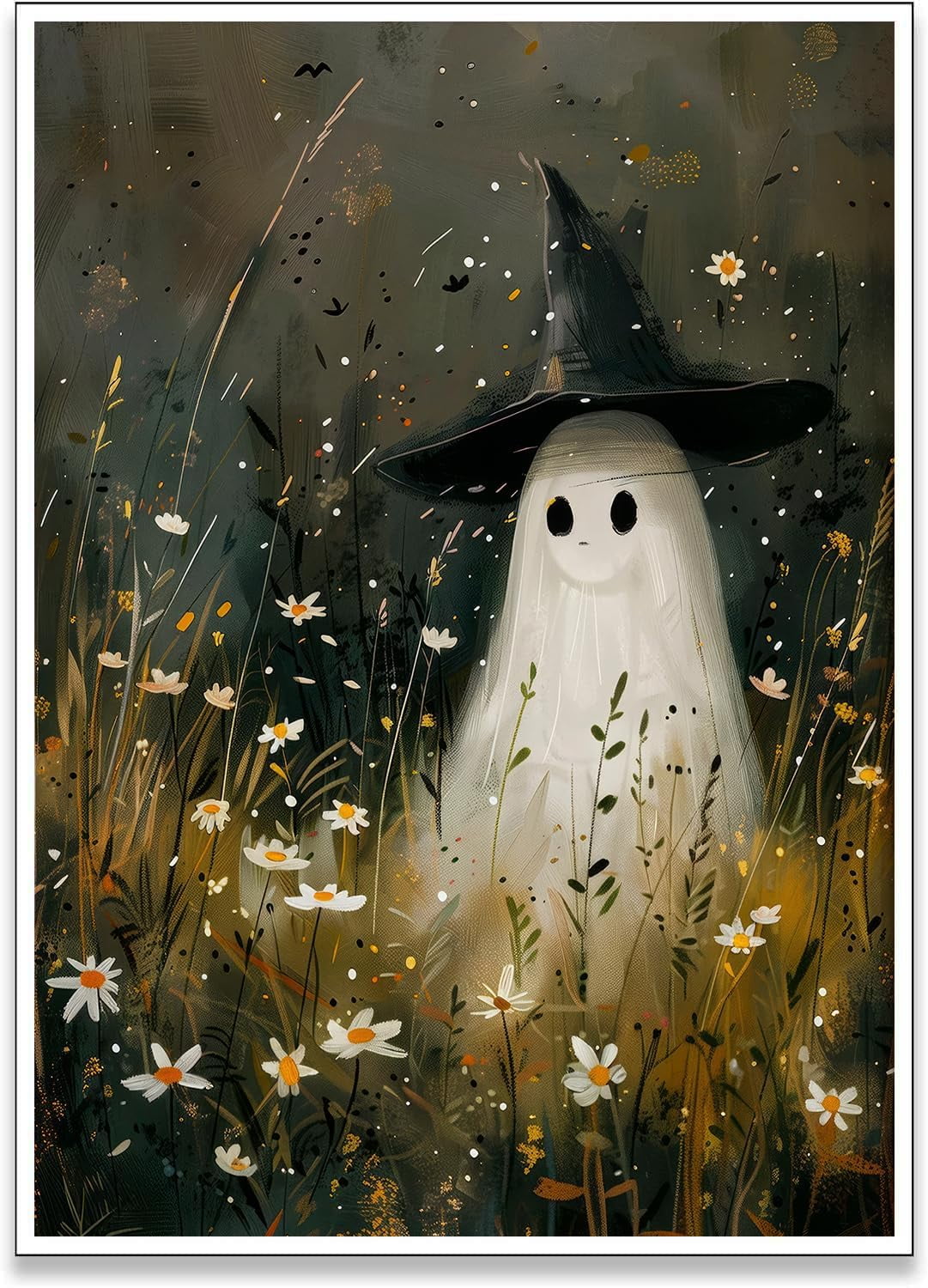 AEFER Vintage Cute Ghost Wall Art Prints Funny Ghost with Witch Hat ...