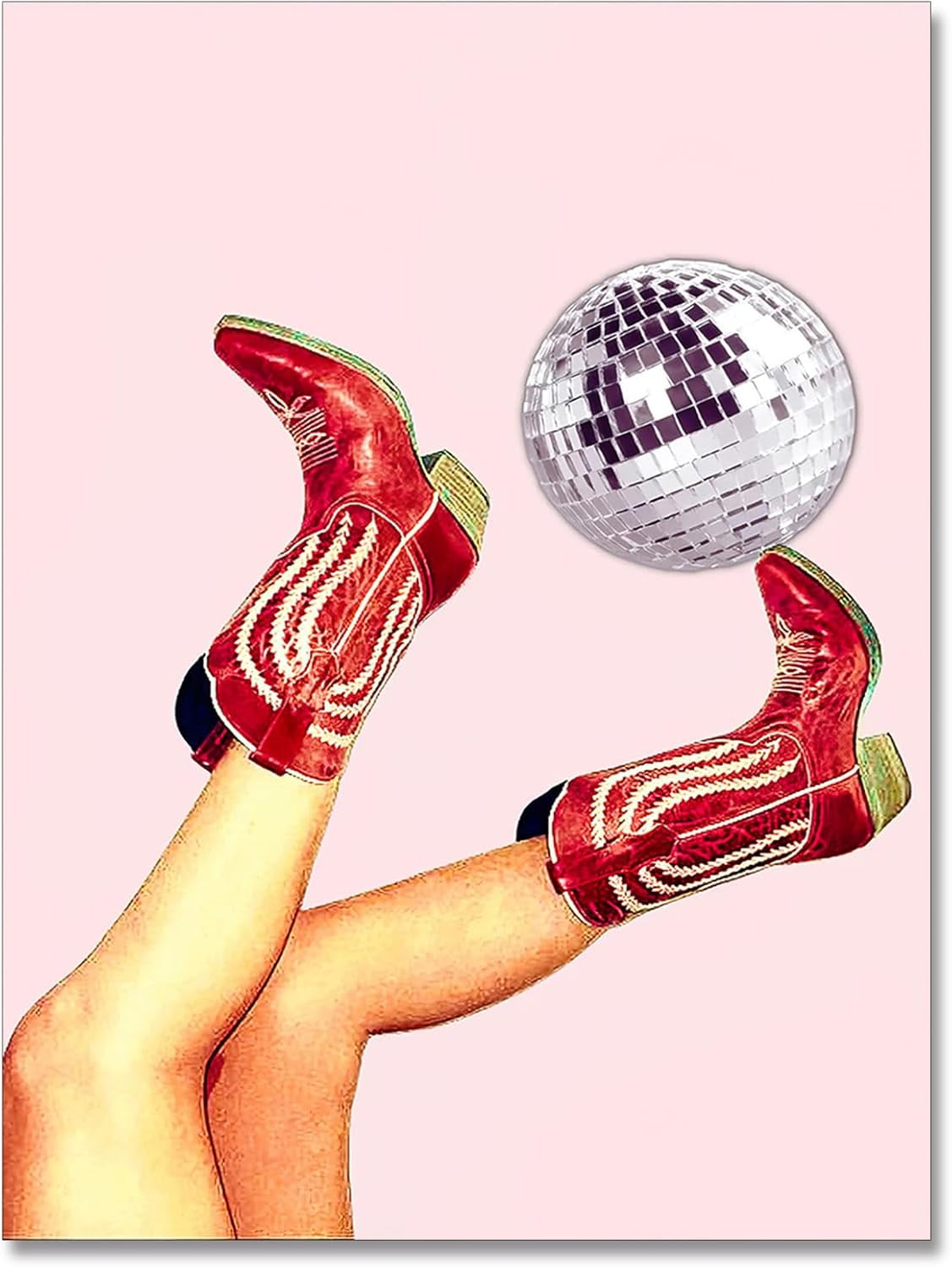 AEFER Vintage Disco Ball Print Poster Cowgirl Boot Print Trendy Western ...