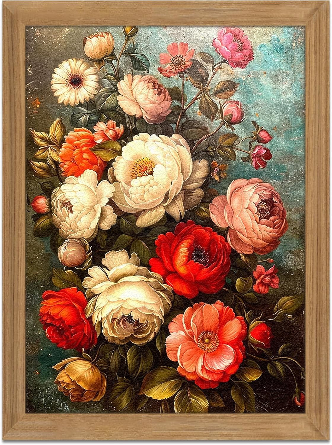 AEFER Vintage Floral Wall Art - 3D Textured Antique Colorful Flowers Oil - Hand Drawn Painting ...