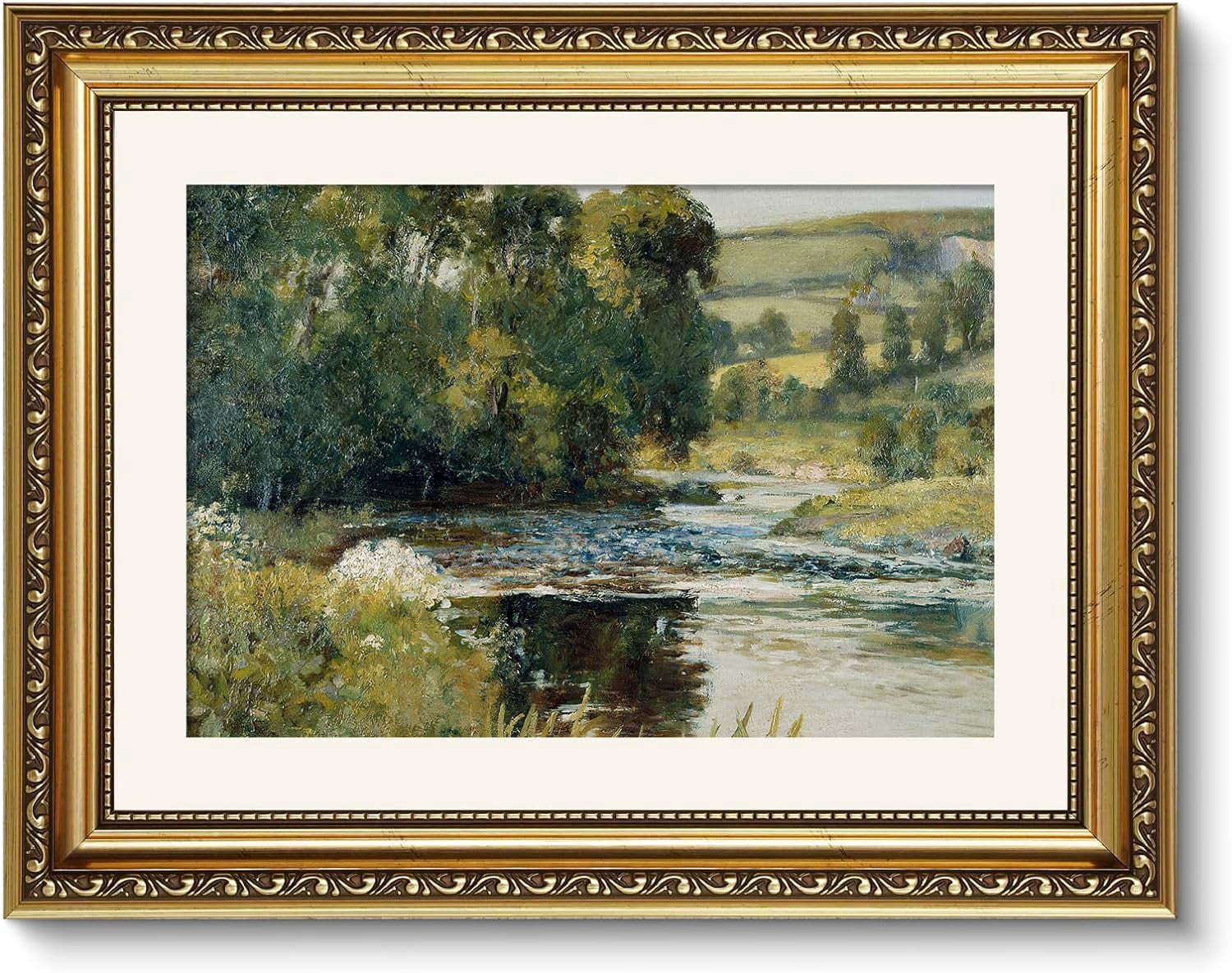 AEFER Vintage Gold Unframed Wall Art, Nature Streamside Retro Paintings ...