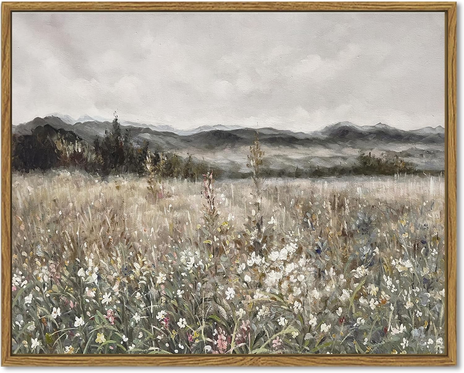 AEFER Vintage Landscape Framed Canvas Wall Art Prairie in Full Bloom ...