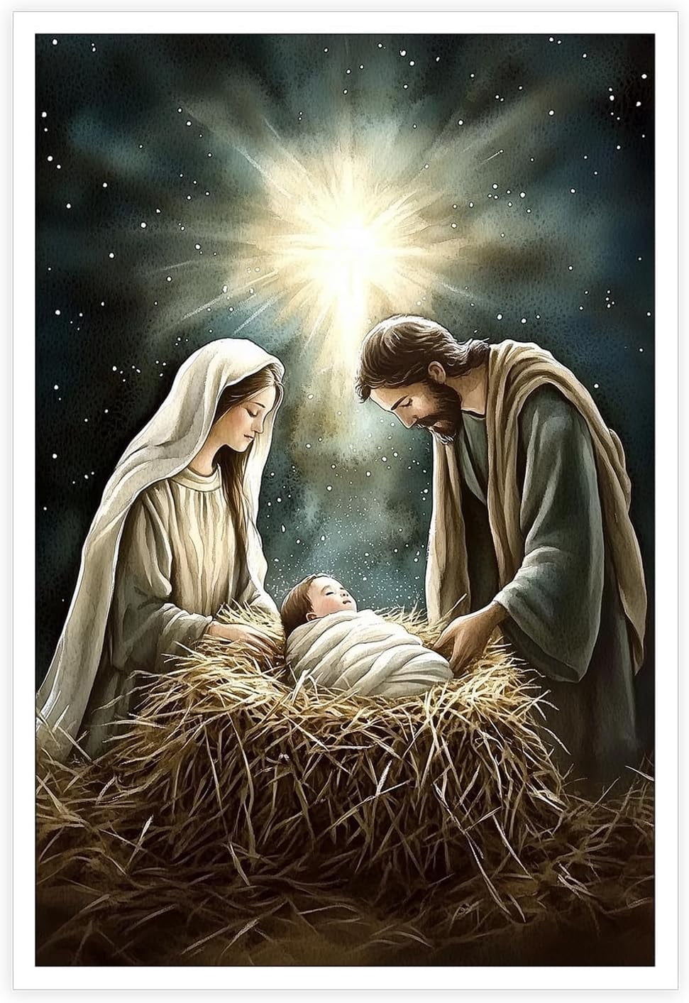 AEFER Vintage Nativity Scene Canvas Wall Art Holy Christian Spiritual ...