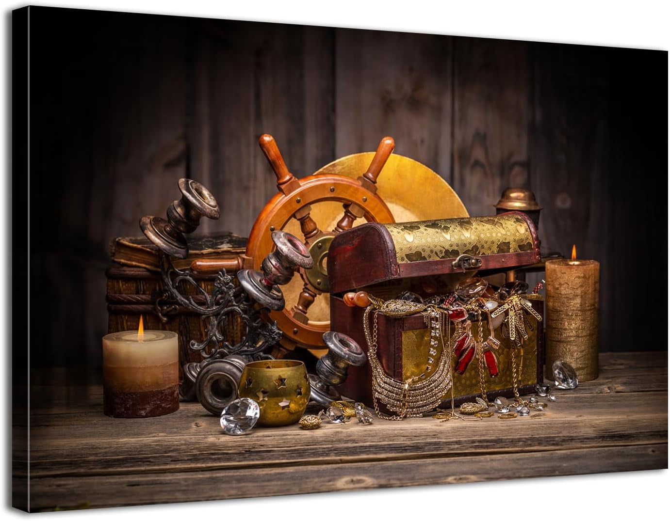 AEFER Vintage Pirate Treasure Canvas Wall Art Nautical Gold Treasure ...