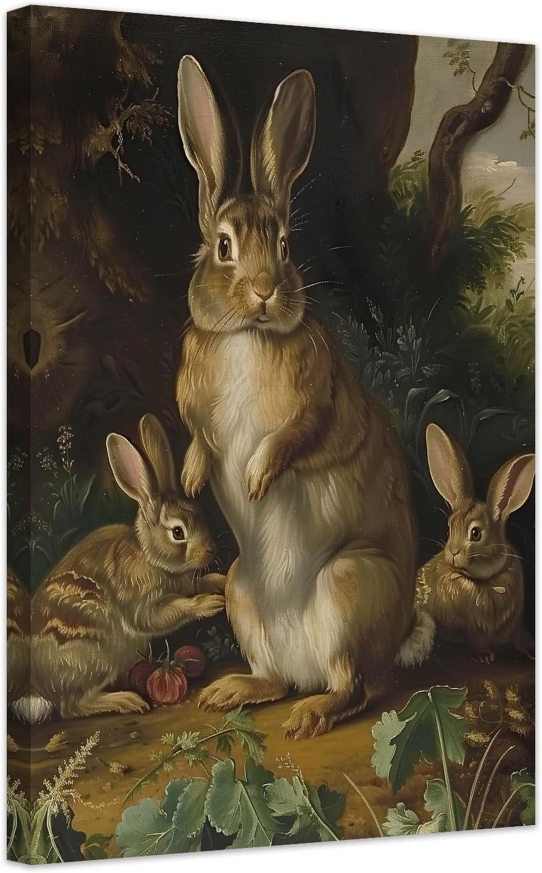 AEFER Vintage Rabbits Wall Art Canvas Easter Bunny Wall Decor Rustic ...