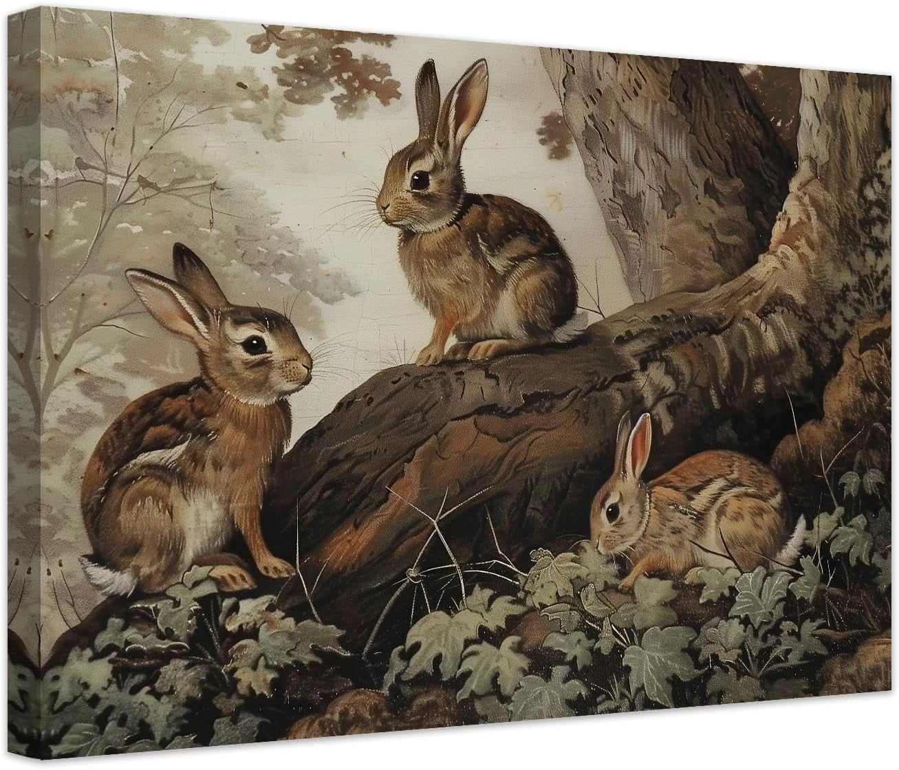 AEFER Vintage Rabbits Wall Art Canvas Easter Bunny Wall Decor Rustic ...